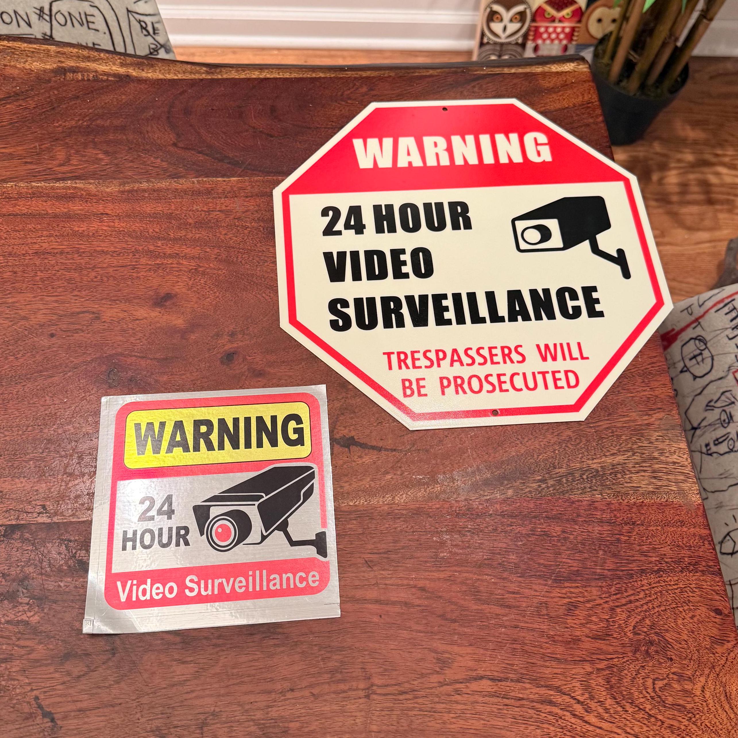 Vintage 1980s Metal Security Camera 24 Hour Surveillance Sign and 2 ...