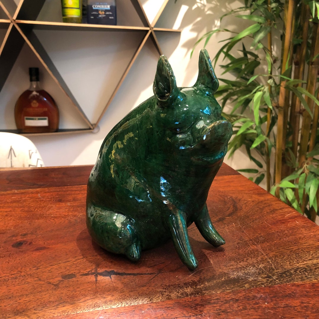 Vintage Green Glazed Pottery Pig Statue Farm Animal Hog Swine Country ...