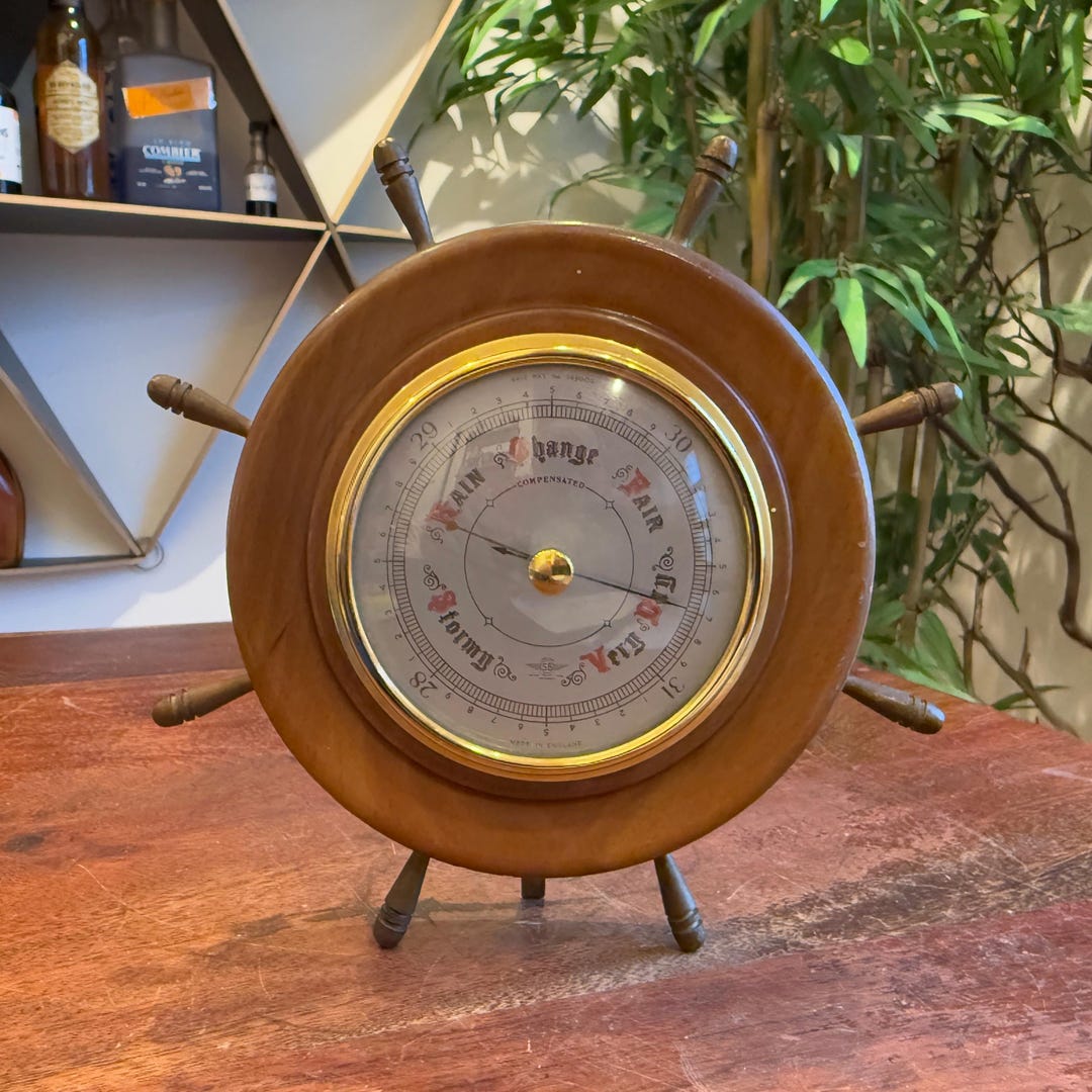 Mid Century English Shortland Smiths SB Wood & Brass Ship's Wheel ...