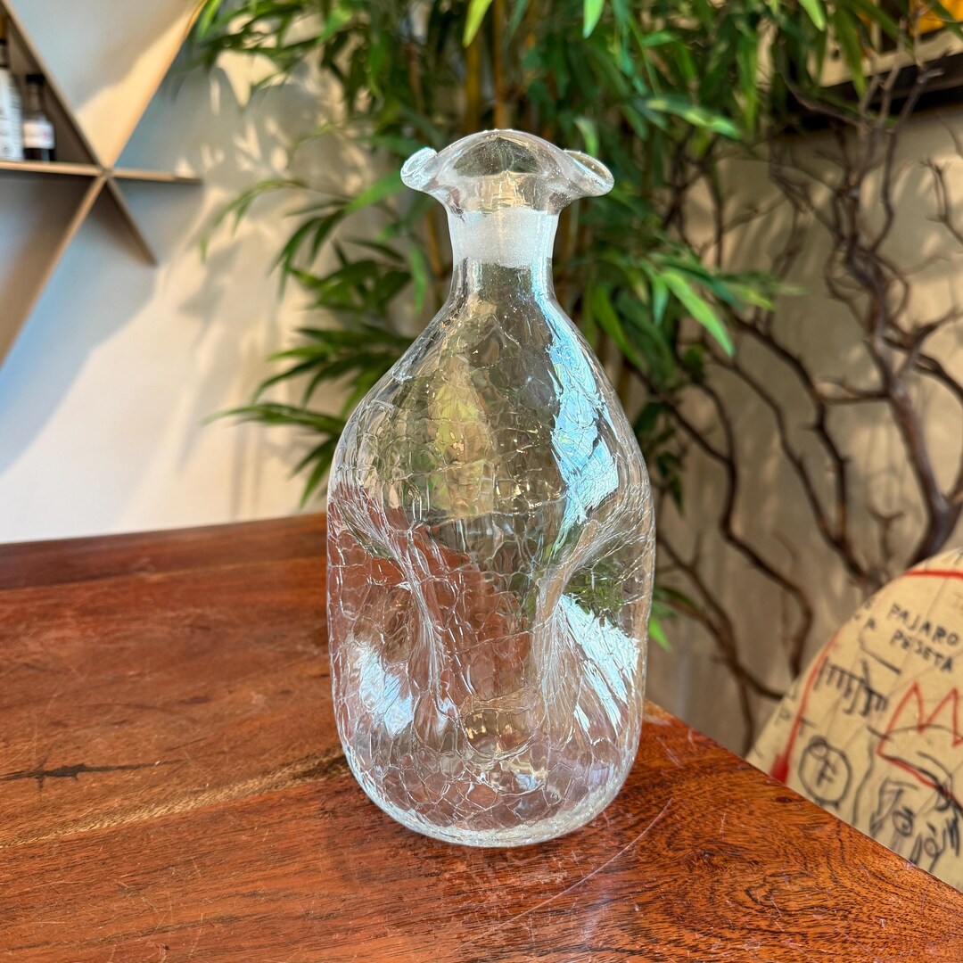 Mid Century Blenko Hand Blown Clear Crackle Pinched Glass With Pontil ...