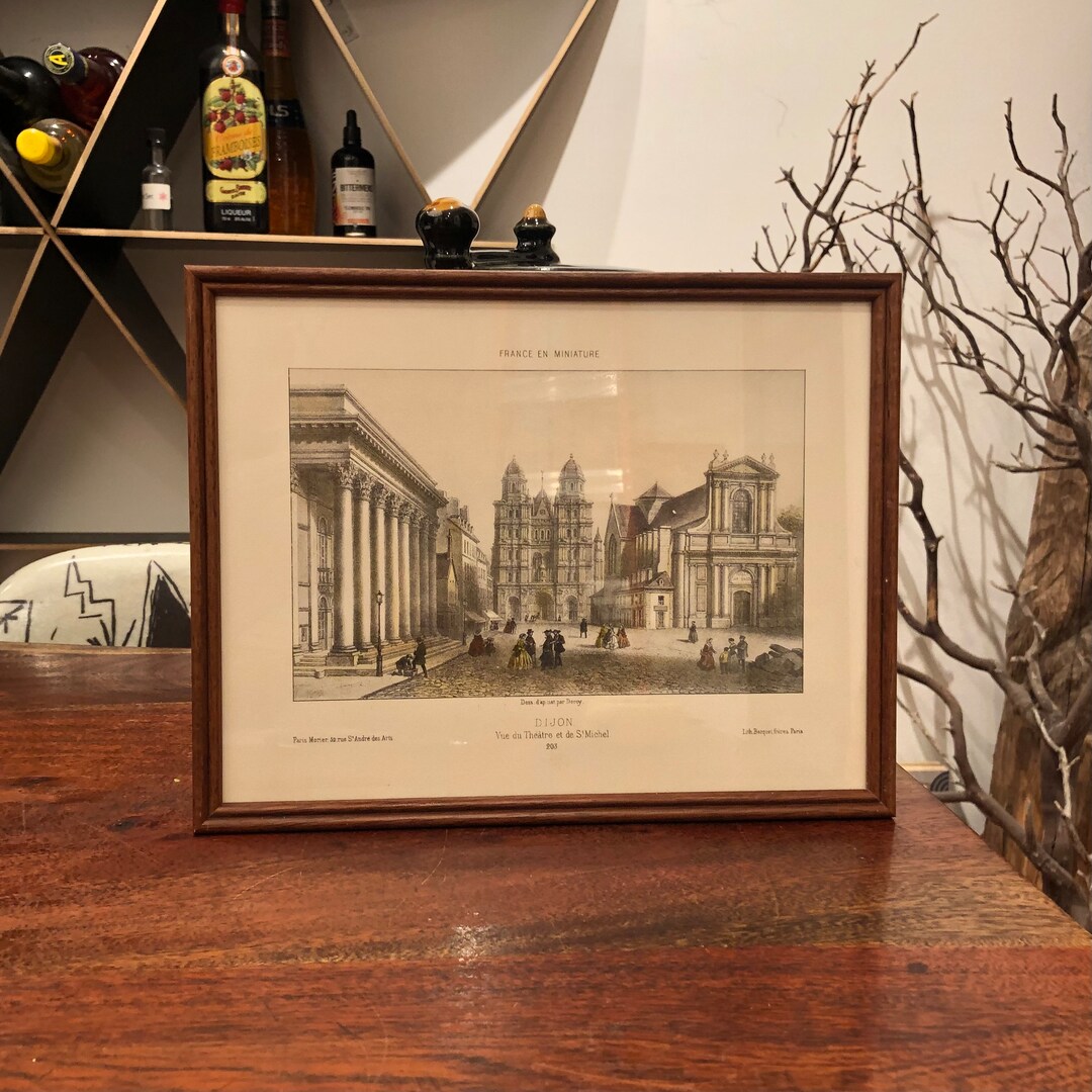 Mid Century French Art Print Lithograph in Wooden Frame Under - Etsy