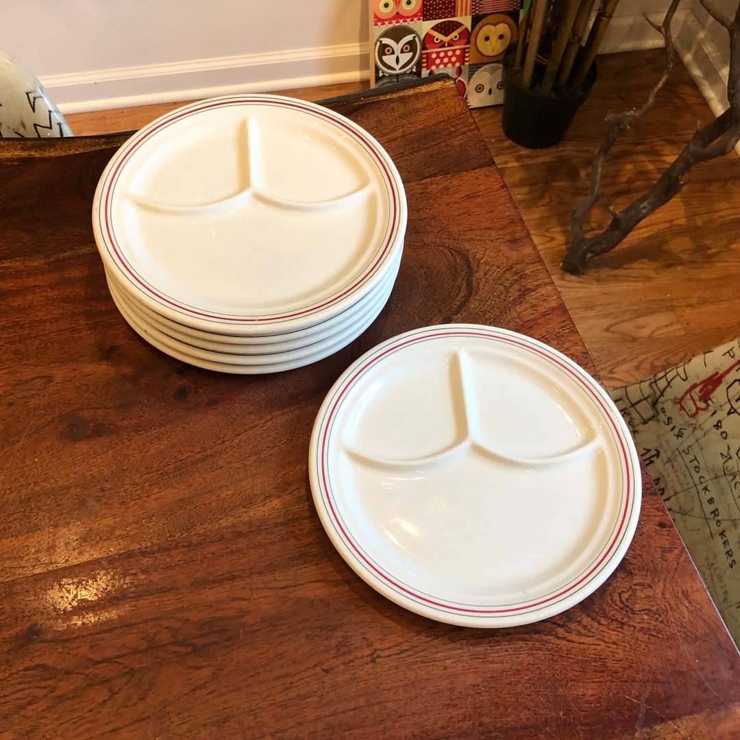 Set of 6 Mid Century Iroquois China Divided 9-5/8 Thick Ceramic Red ...