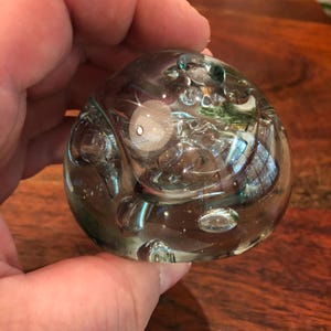 Vintage Signed & Handmade Clear Bubble Glass Paperweight Desk Office ...