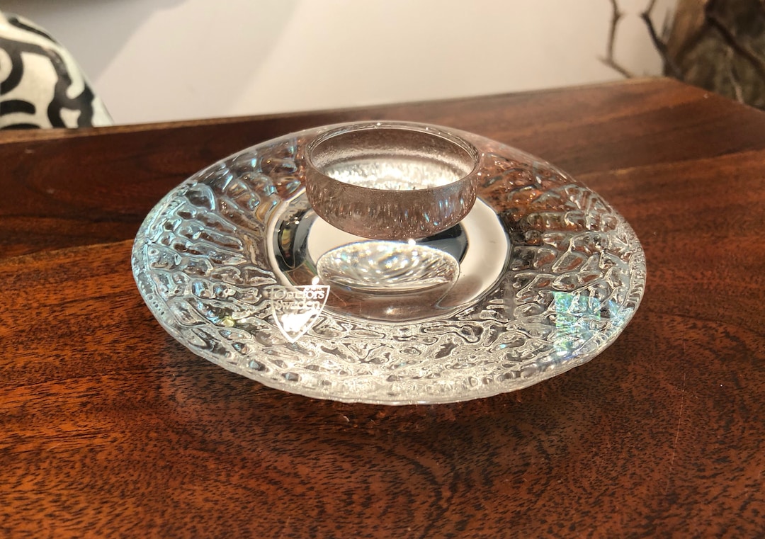 Vintage Orrefors Sweden Discus Shaped Crystal Tea Light Candleholder ...