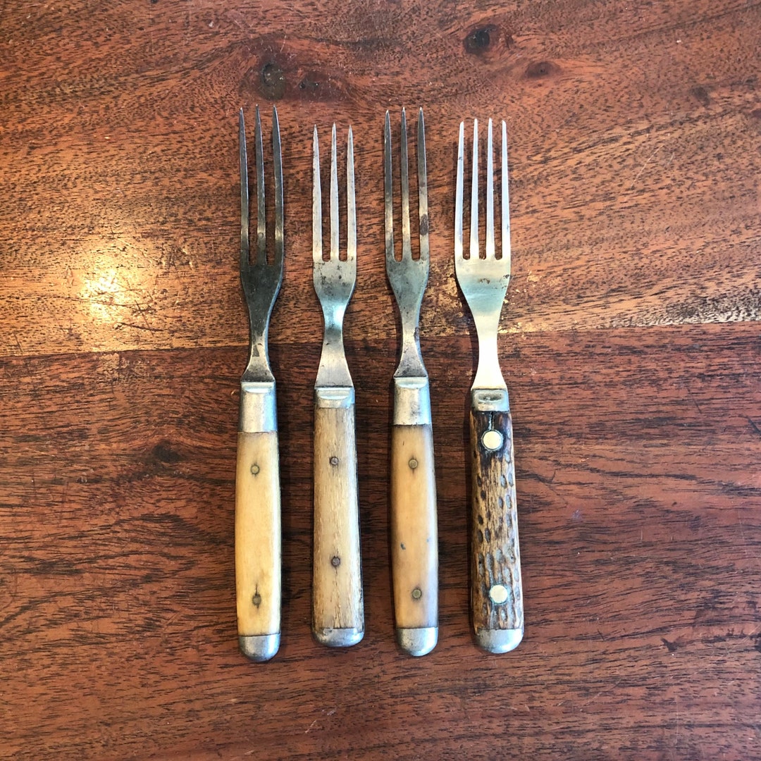 Set of 4 Antique 1800s Bone & Steel Miscellaneous Dinner Forks ...