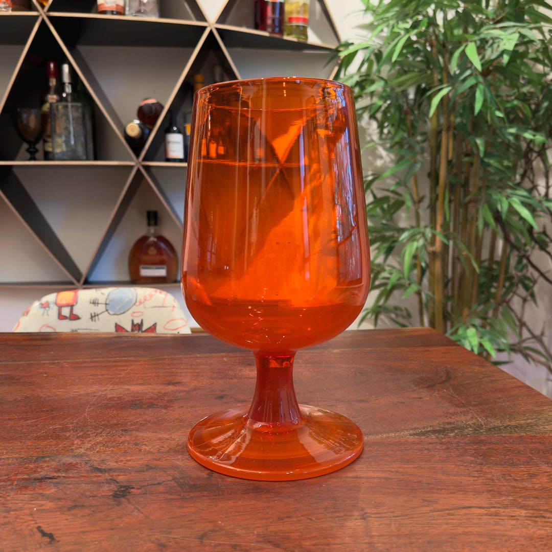 Mid Century Modern Blenko Hand Blown Bright Orange Thick Glass Pedestal ...