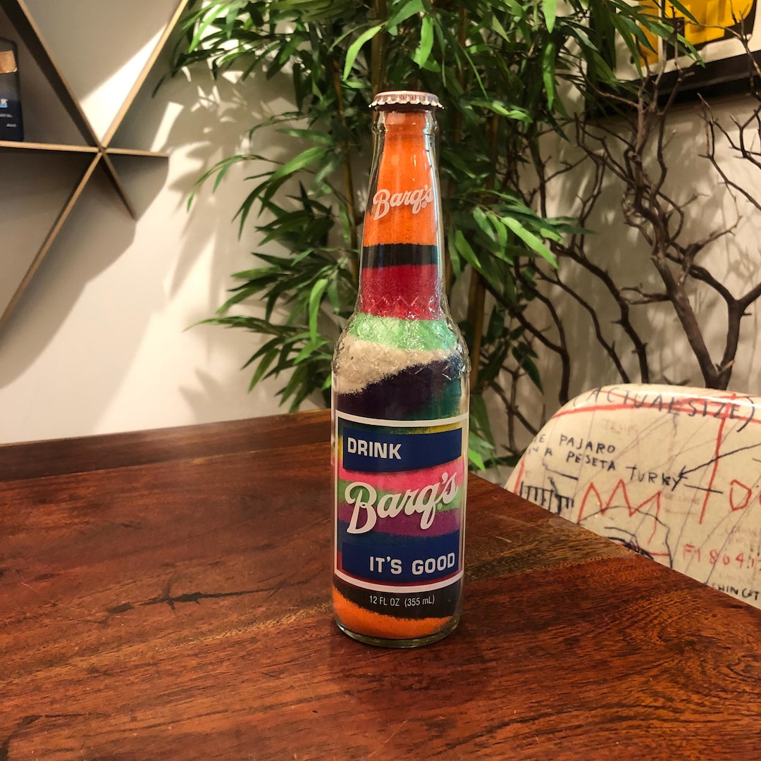 Vintage Barq's Root Beer Glass Bottle Rainbow Sand Art With Coco-cola ...