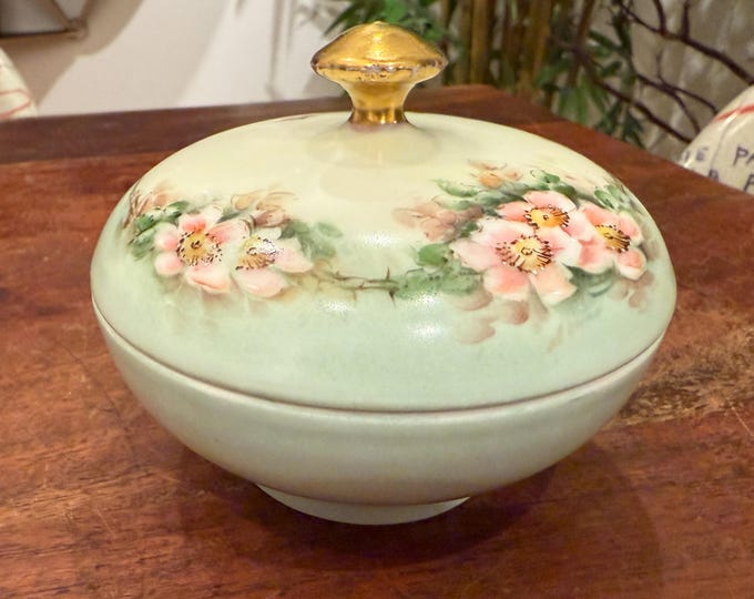 Antique Favorite Bavaria Hand Painted Porcelain Lidded Bowl With Pink ...