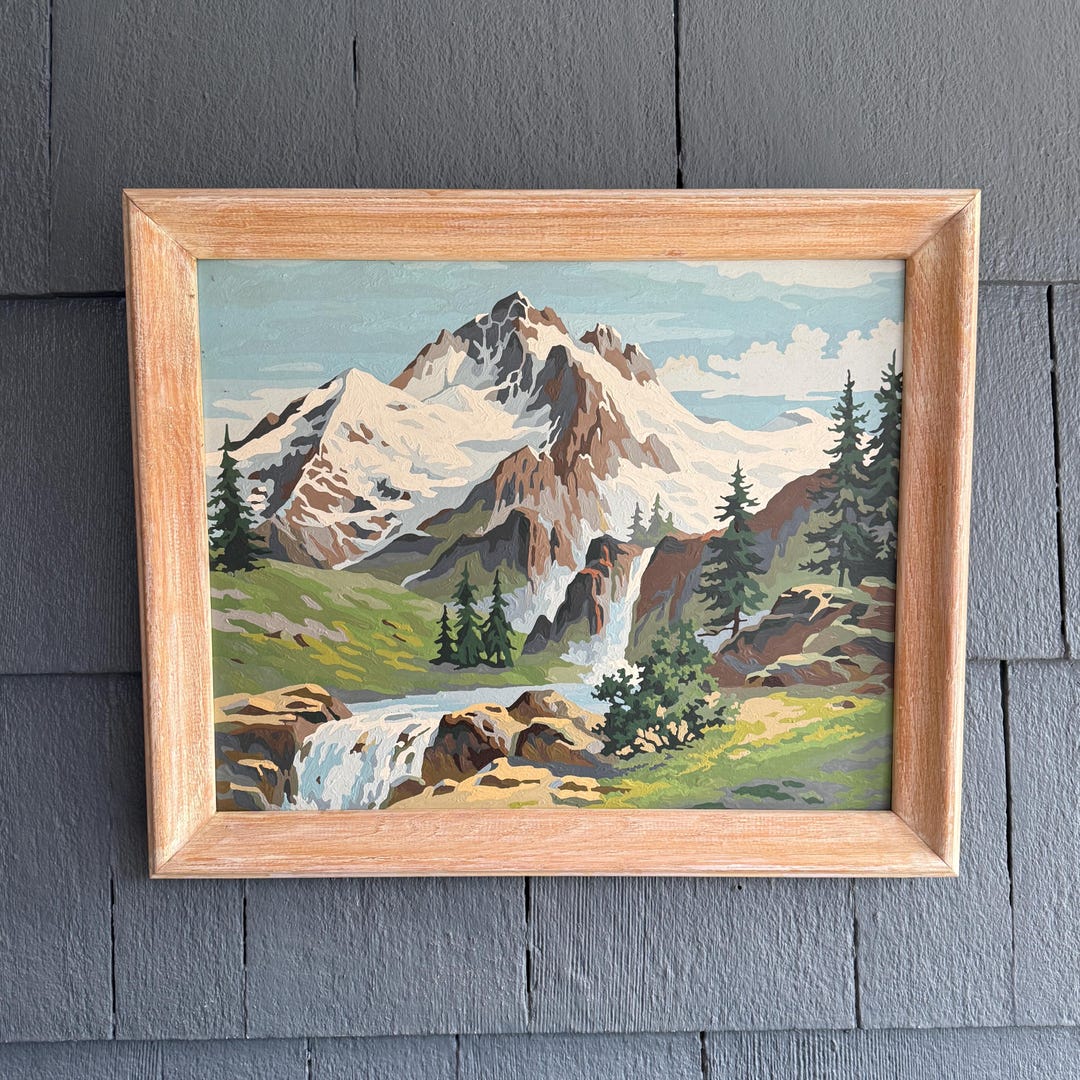 Mid Century Acrylic Paint by Numbers Mountain Landscape Scene in Oak ...