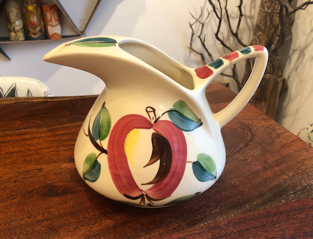 Vintage 1940's Purinton Slip Ware Hand Painted Pitcher With Apple ...