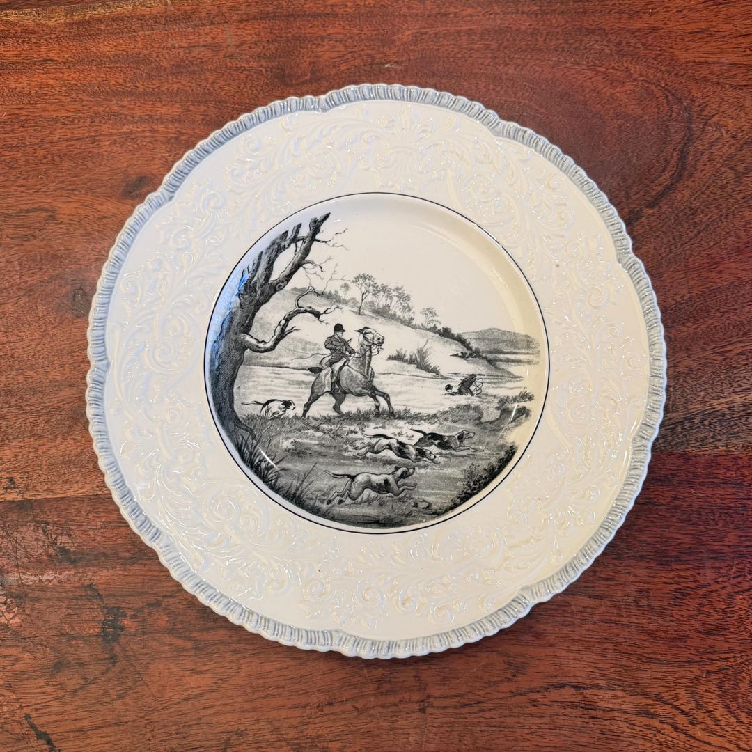 Mid Century English Royal Cauldon the Water Jump Equestrian Fox Hunt ...