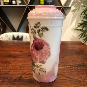 Antique 1900's Victorian Milk Glass Roses Vase Vintage Cottage Shabby ...