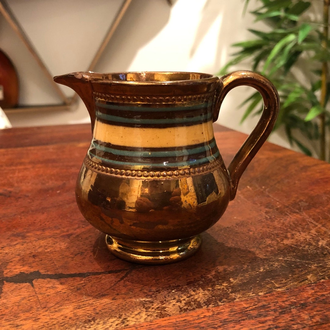 Antique English Victorian Lusterware 5 Oz. Copper Glazed Pottery ...