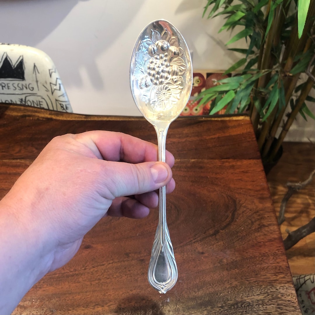 Mid Century Sheffield England Silver-plated Serving Spoon With Berries ...