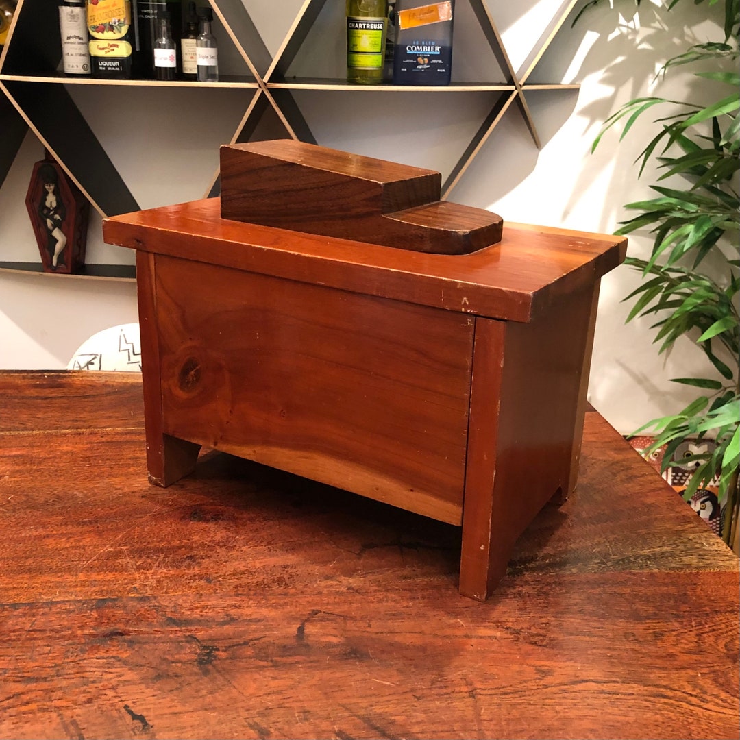Mid Century Handmade Heavy Cedar Wood Shoe Shine Kit Box With Shoe Rest ...