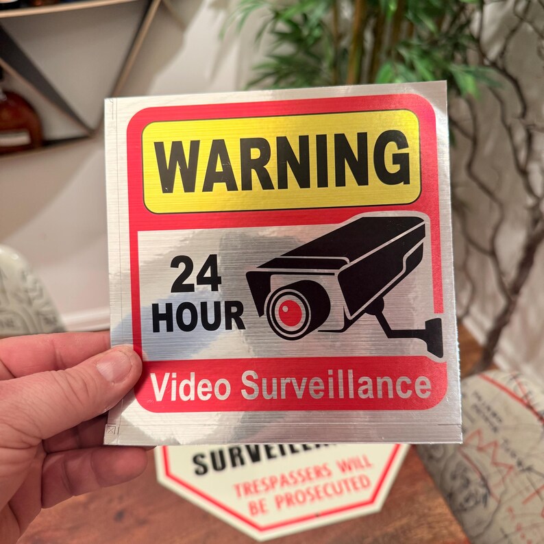 Vintage 1980s Metal Security Camera 24 Hour Surveillance Sign and 2 ...