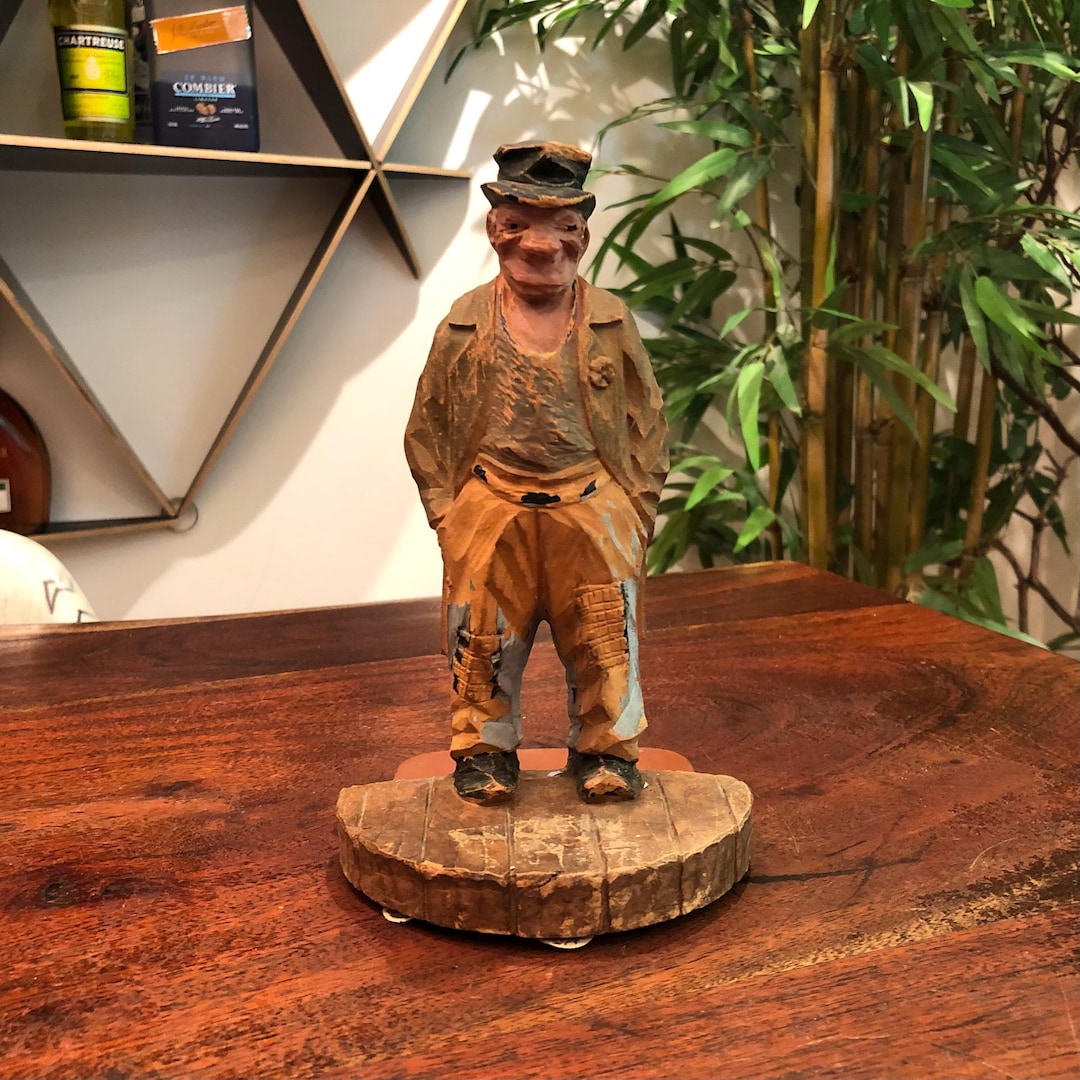Antique 1930's Syroco Molded Wood Pulp Old Hobo Man Bookend - Vintage ...