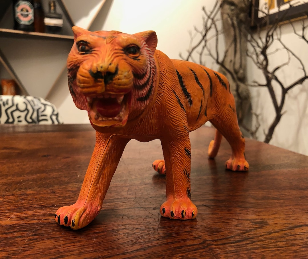 Vintage 1980's Hard Rubber Tiger Toy 10.75 Long Vintage Tiger Toy ...