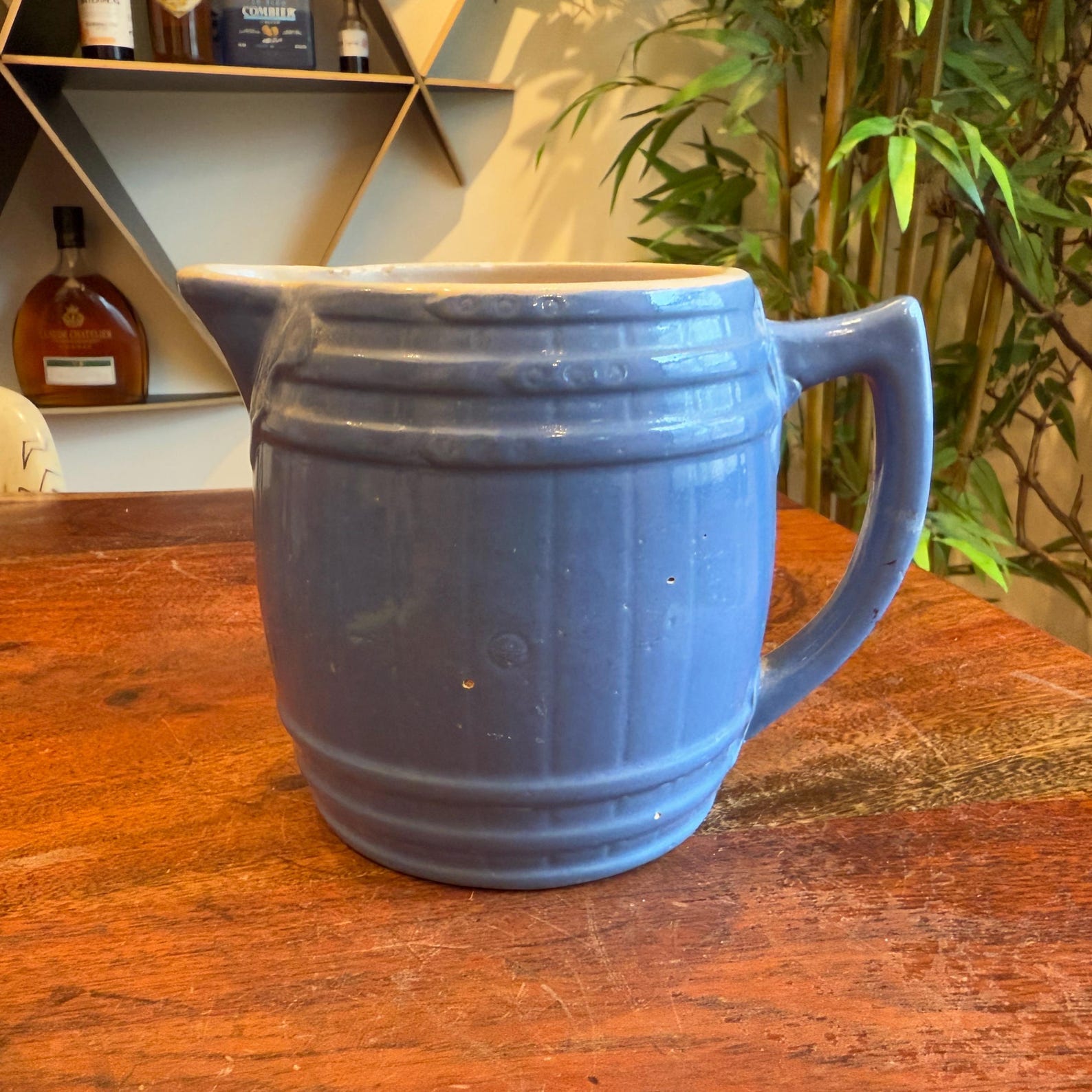 Antique 1940's UHL Pottery Co. Blue Stoneware Barrel Shaped Pitcher ...