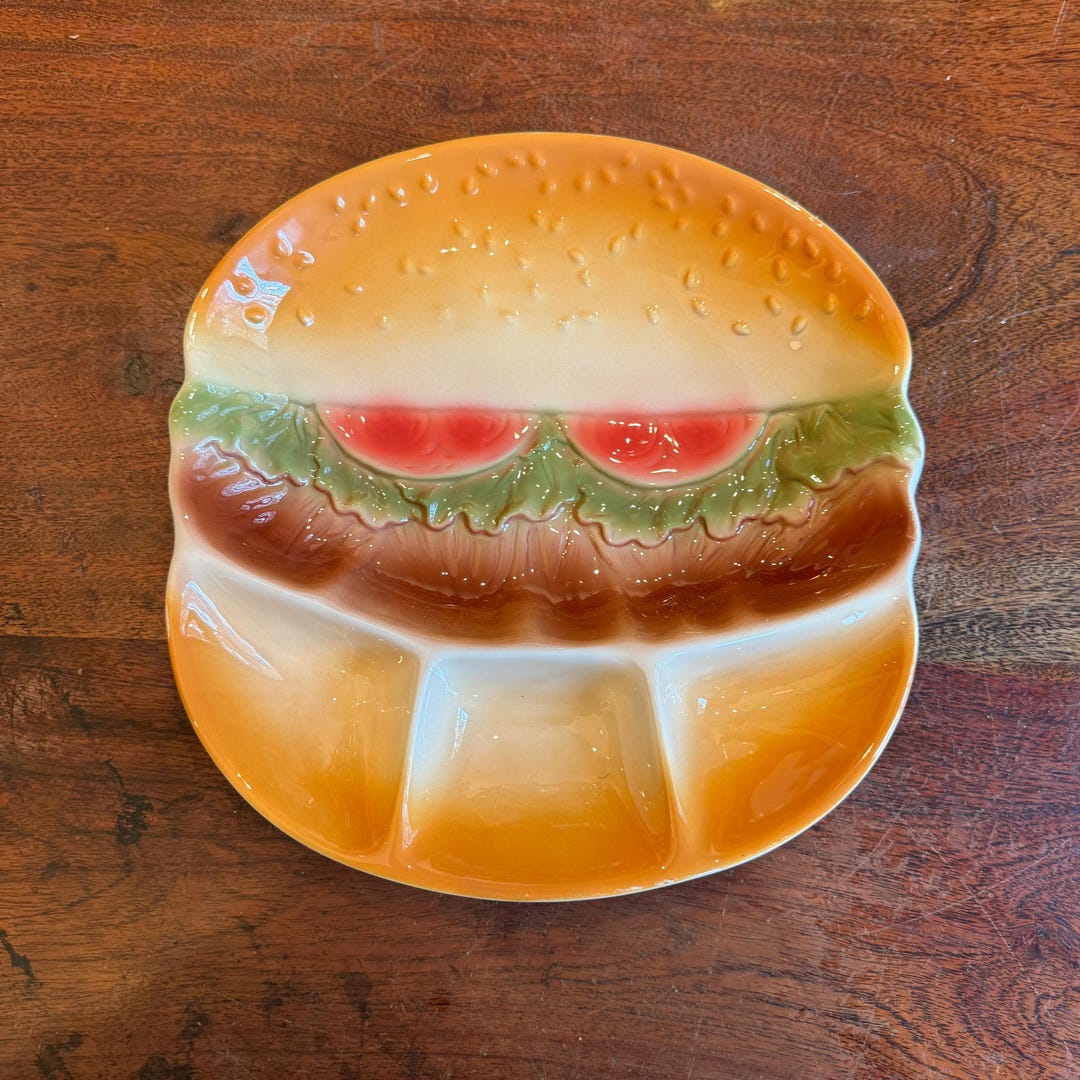 Vintage 1990s Hamburger Shaped Pop Art Ceramic Condiment / Toppings ...