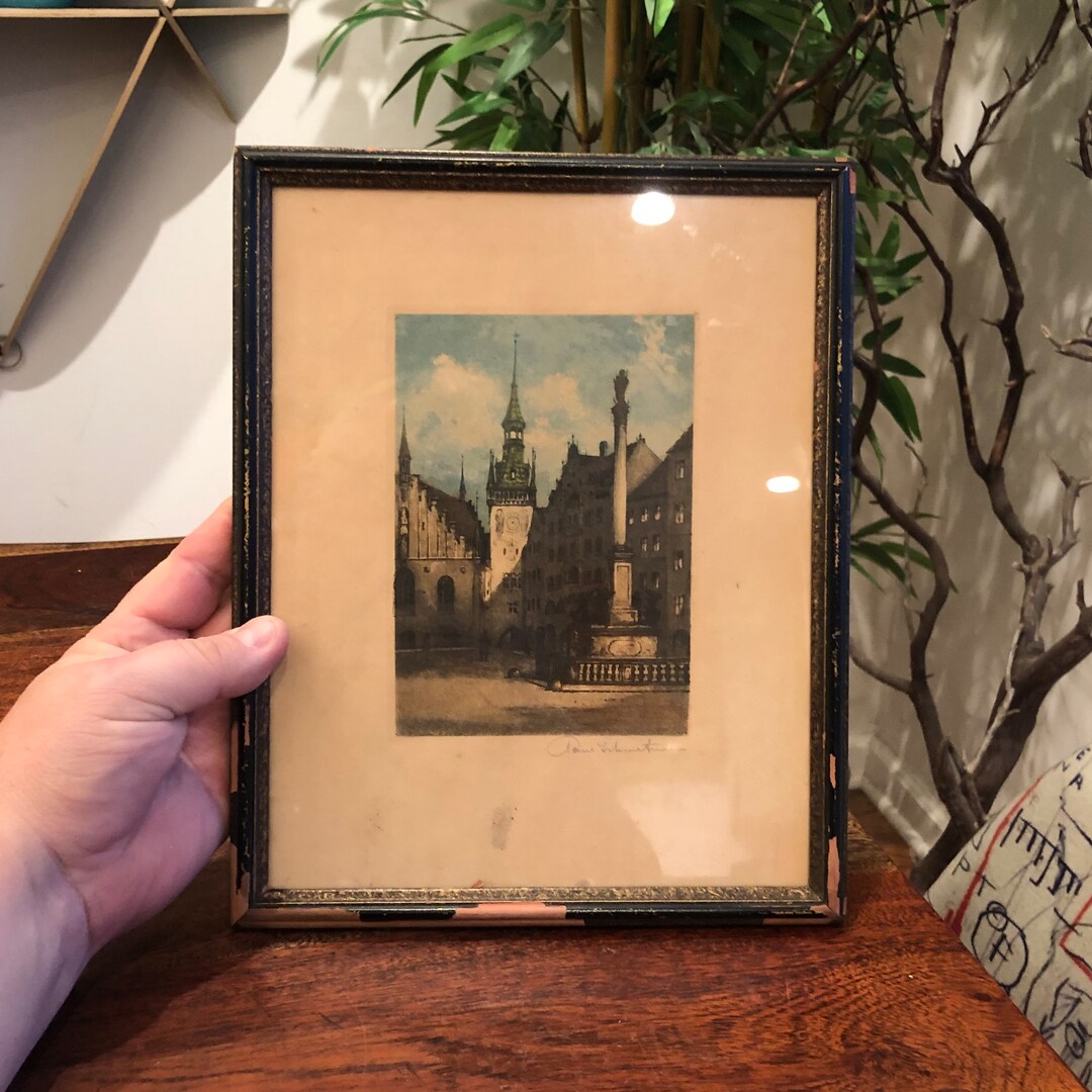 Antique Hand Signed Lithograph in Wooden Frame of Old Town Hall in ...