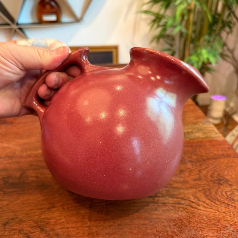 Vintage 1940s Uhl Art Deco Burgundy Stoneware Pottery Pitcher With Ice ...