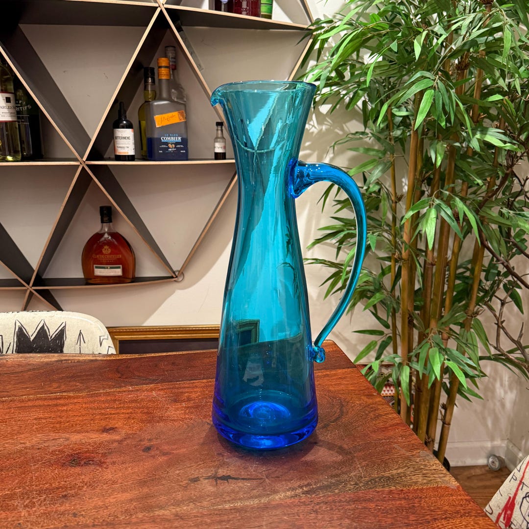 Mid Century Modern Blenko Hand Blown 16-1/8 Electric Blue Ewer With ...