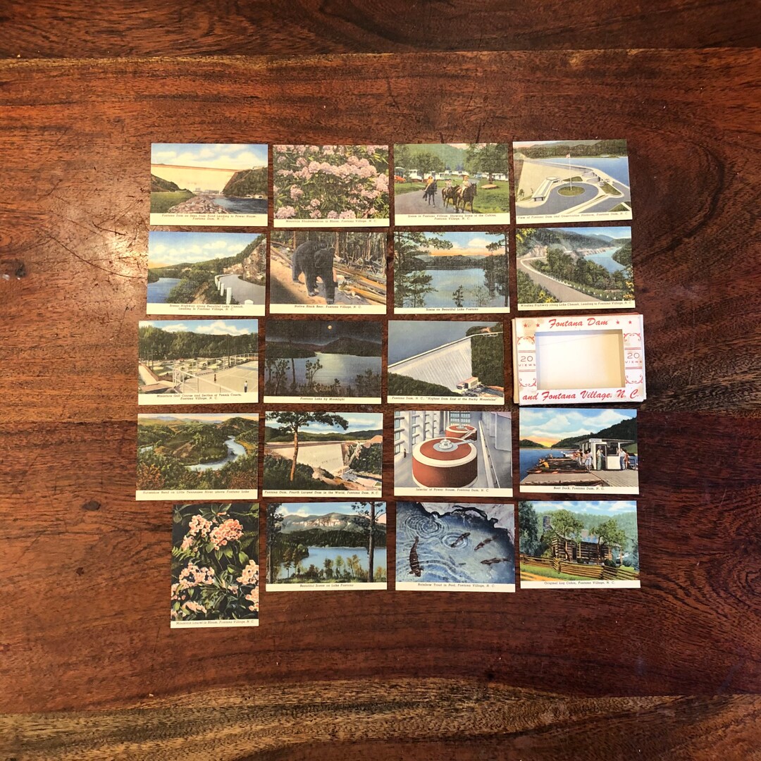 Mid Century 1950's Fontana Dam & Fontana Village North Carolina Souvenir Miniature Postcard ...