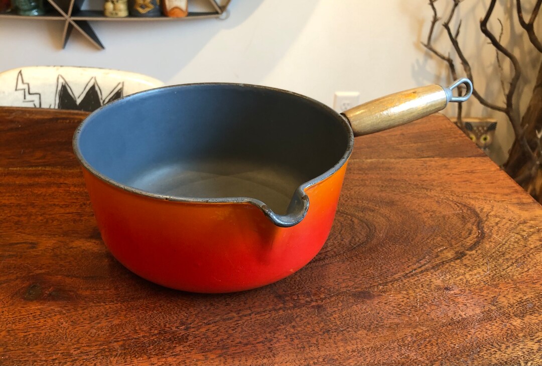 Mid Century Belgian Cast Iron Orange Fade Enamelware 7.75" Cooking Pot ...