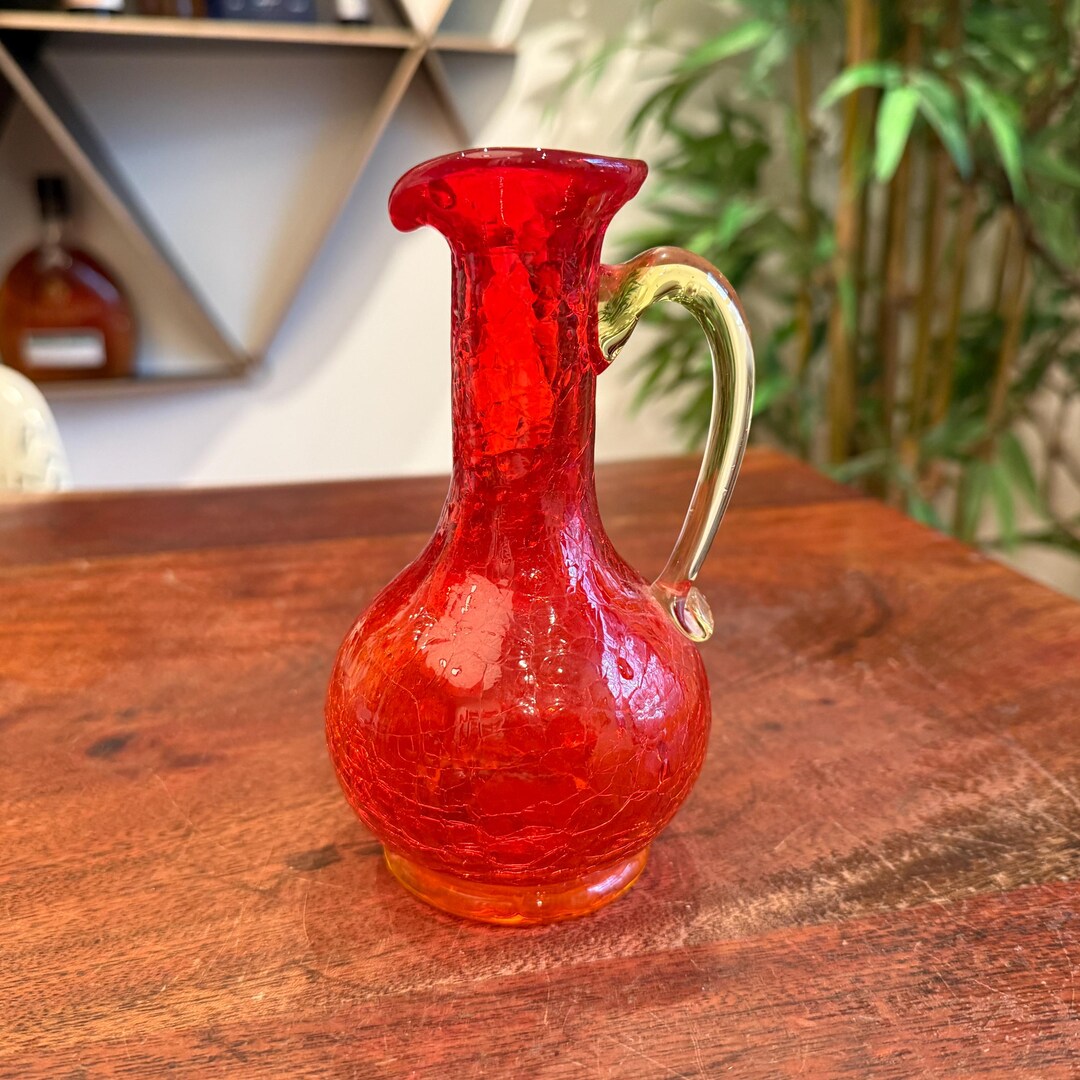 Mid Century Miniature Orange Crackle Art Glass 8 Oz. Cruet - Vintage ...