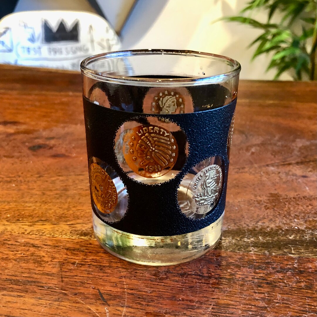 Vintage 1960's Libbey Black Textured & Old Gold Coin 8 Oz. Cocktail ...