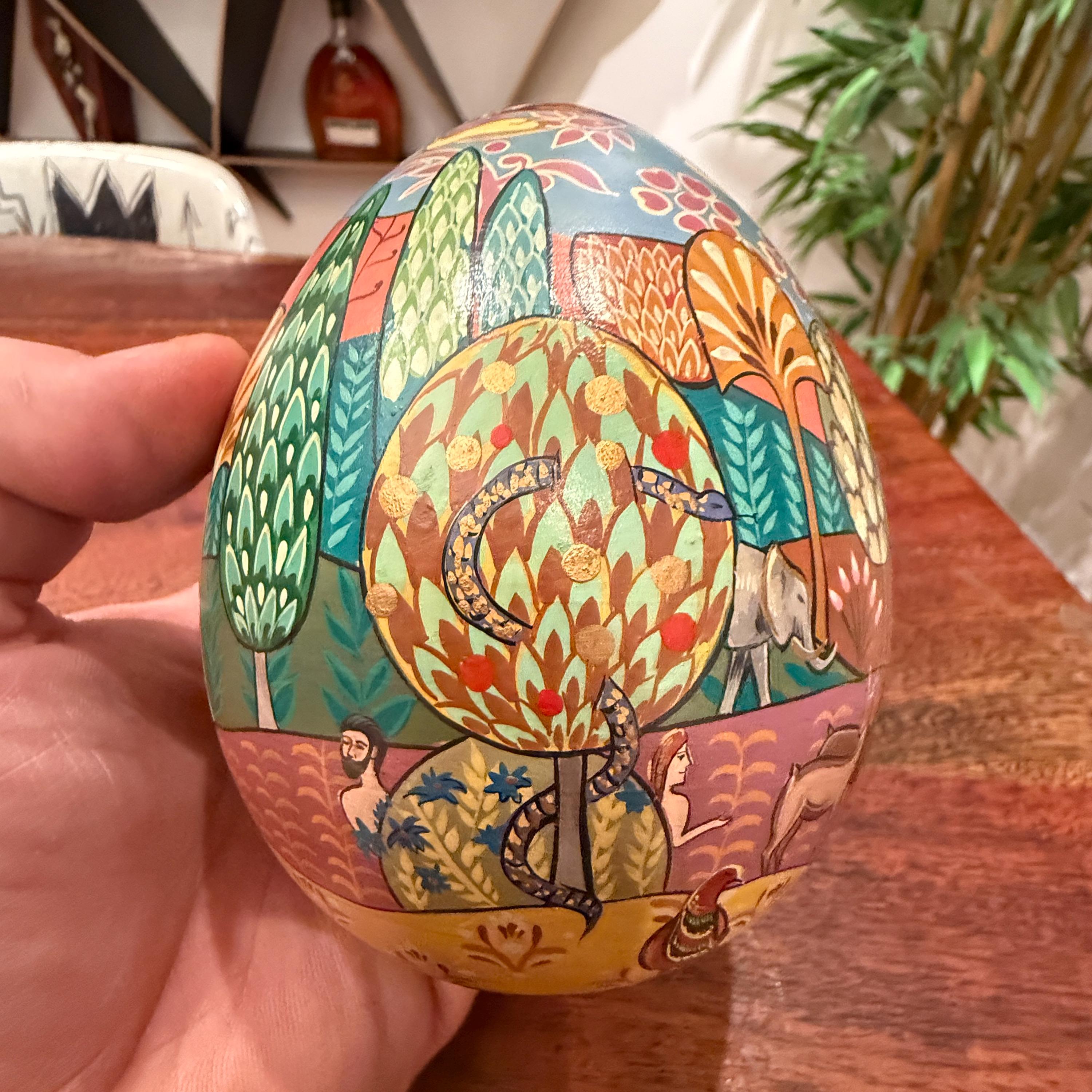 Vintage C. 1996 Signed Adam & Eve in the Garden of Eden Hand Painted ...