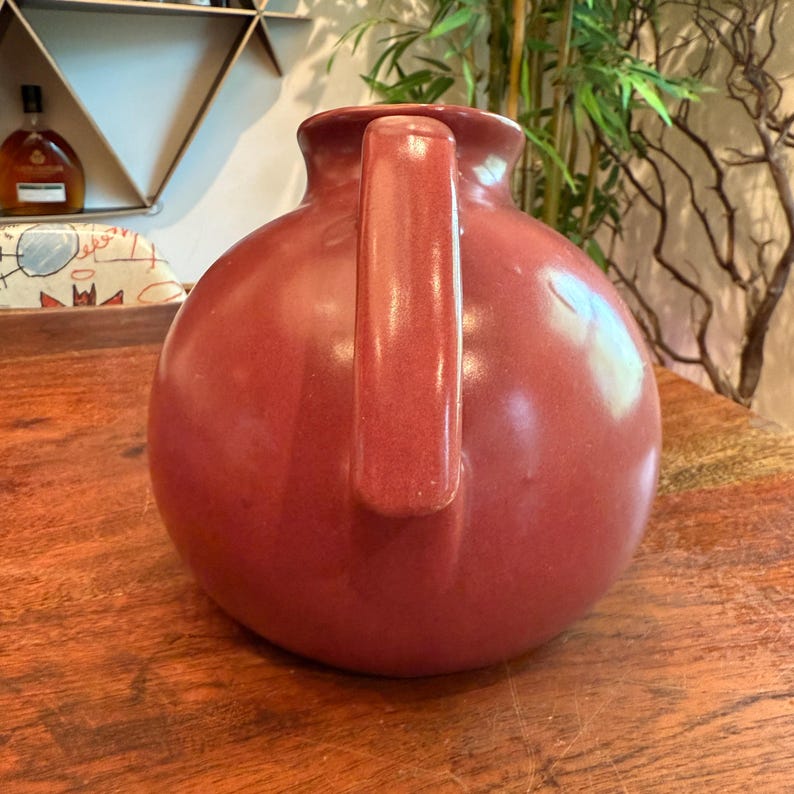 Vintage 1940s Uhl Art Deco Burgundy Stoneware Pottery Pitcher With Ice ...