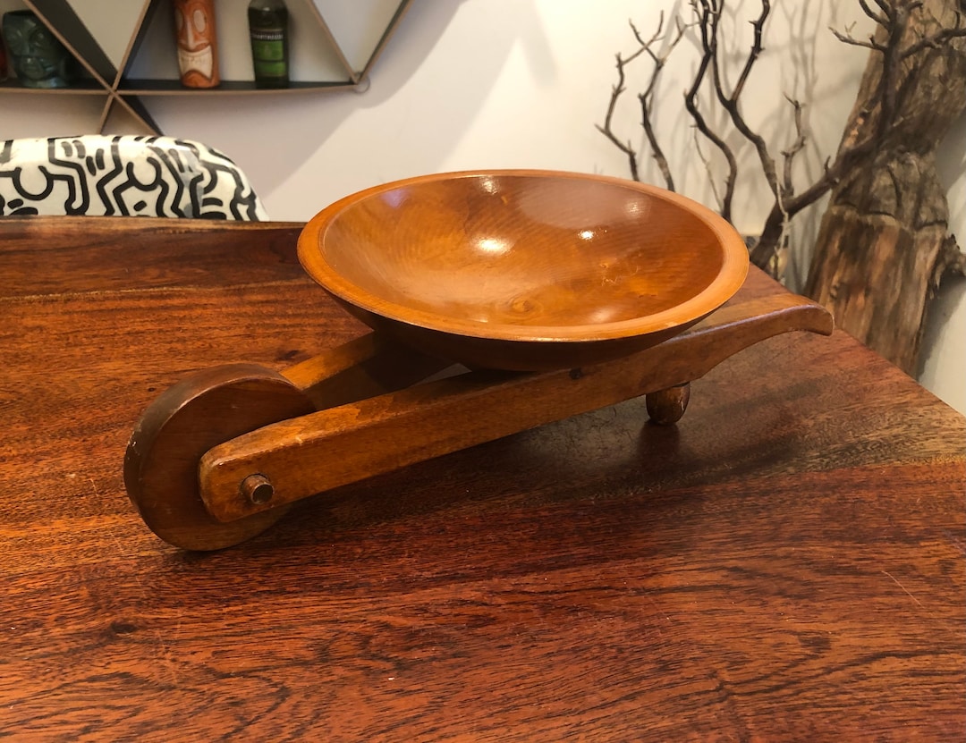 Mid Century Wooden Wheelbarrow Fruit Bowl by Woodcrafters - Vintage ...