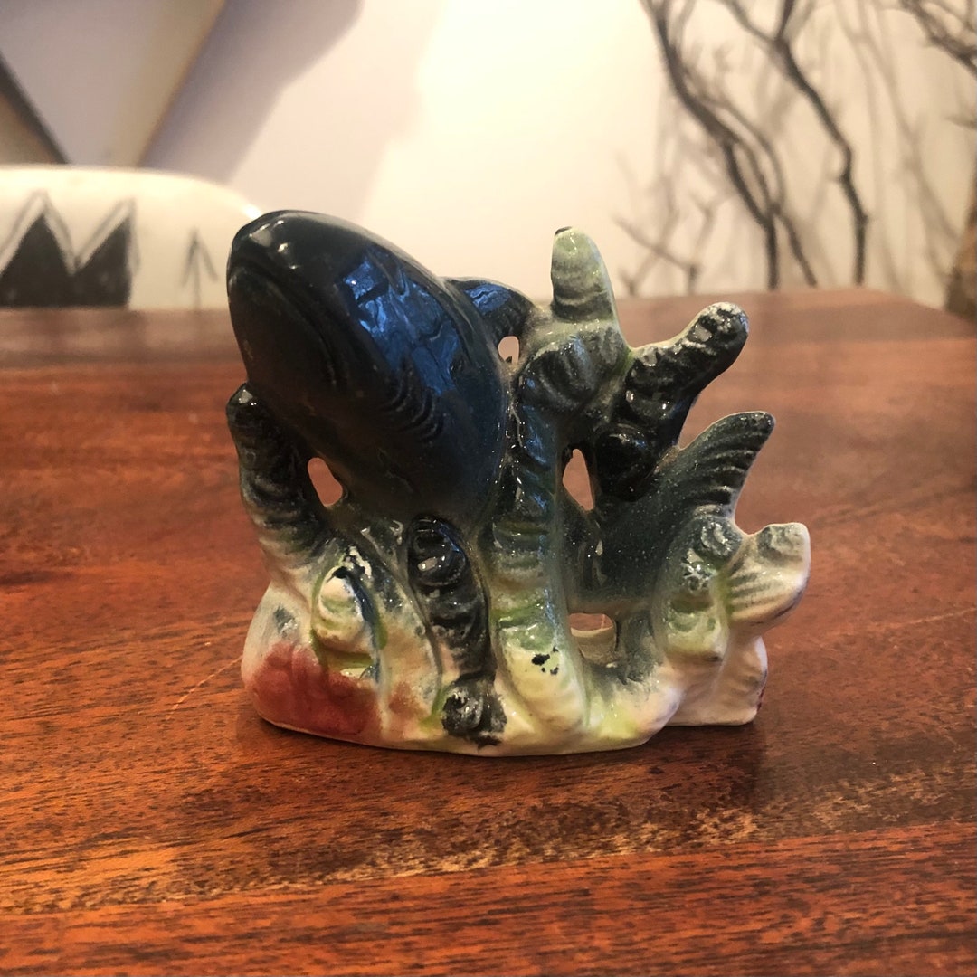 Mid Century Fish Tank Aquarium Ornament Ceramic Leaping Fish Figurine ...