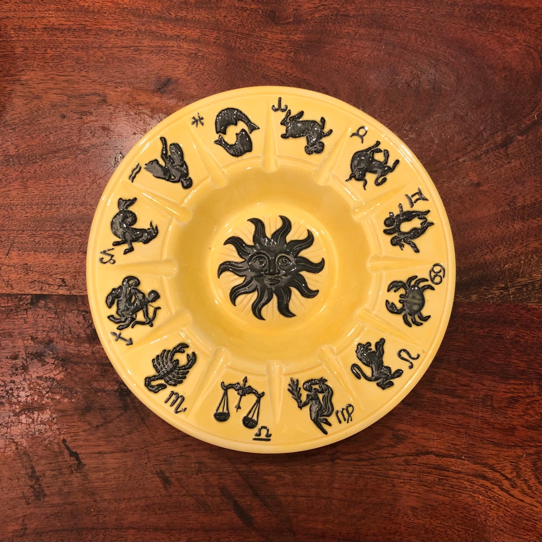 Vintage C. 1971 Signed Yellow & Black Zodiac / Astrology Signs Ceramic ...