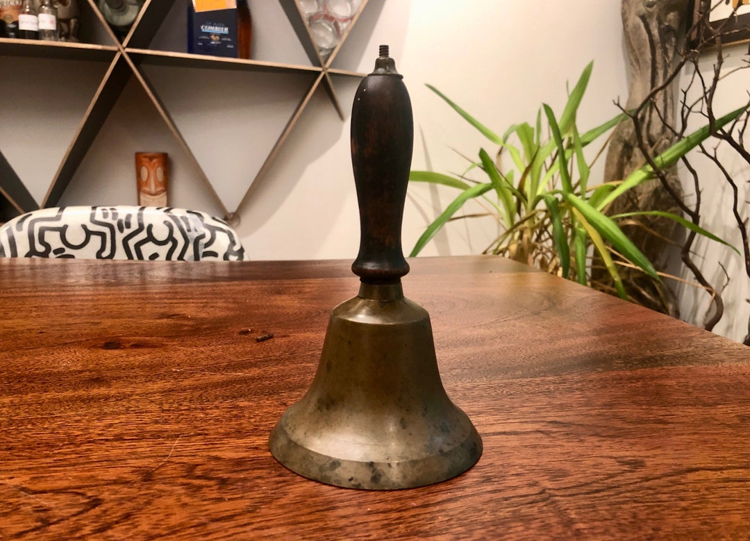 Antique Brass & Wood School Bell - 9.75" Tall - Vintage Teacher ...