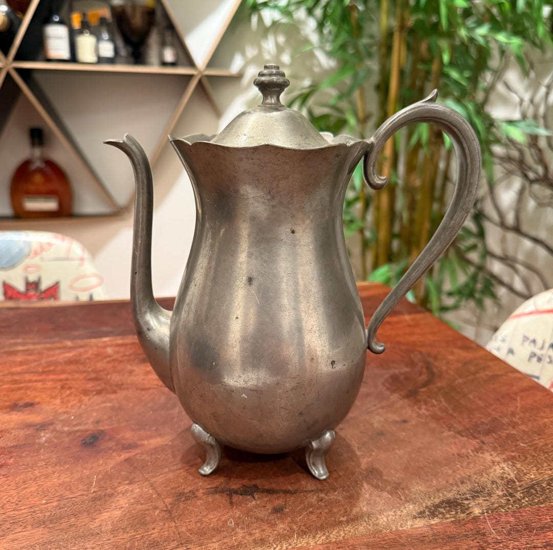 Antique 1920s Colonial Reproduction Plymouth KS Pewter Coffee Pot ...