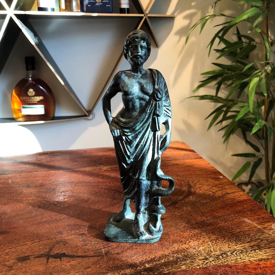 Mid Century Heavy Solid Bronze 8-3/8 Figurine of Asclepius Ancient ...