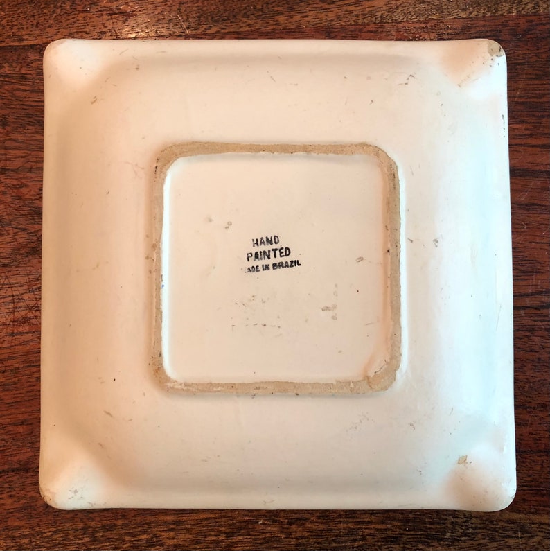 Vintage 1970's Brazilian Hand Painted Ceramic Pottery Ashtray With Red ...