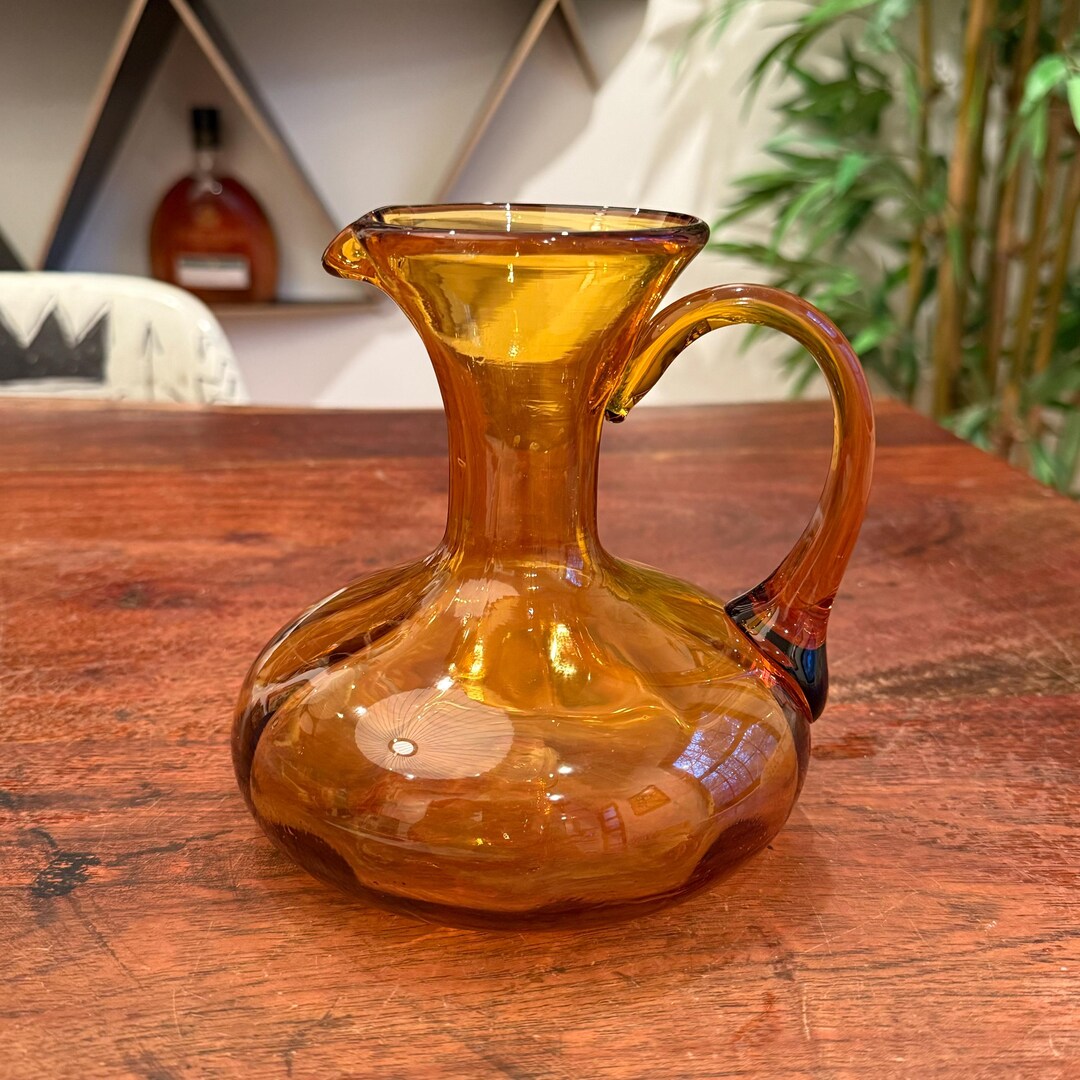 Mid Century 1960s Rainbow Amber Optical Glass Creamer / Miniature ...