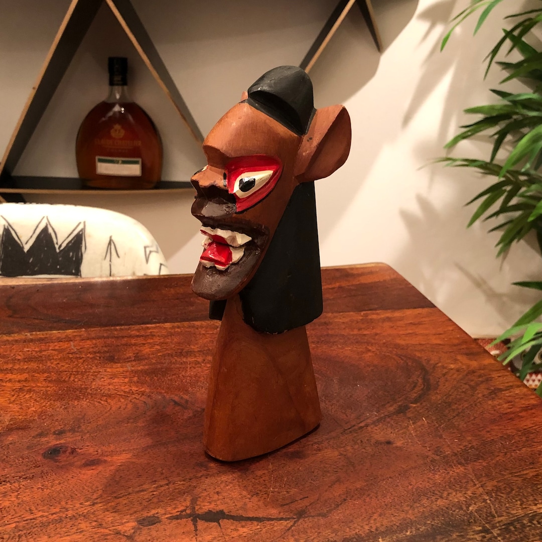 Vintage Chinese Folk Art Hand Carved Wooden Demon Figurine - Asian Home ...