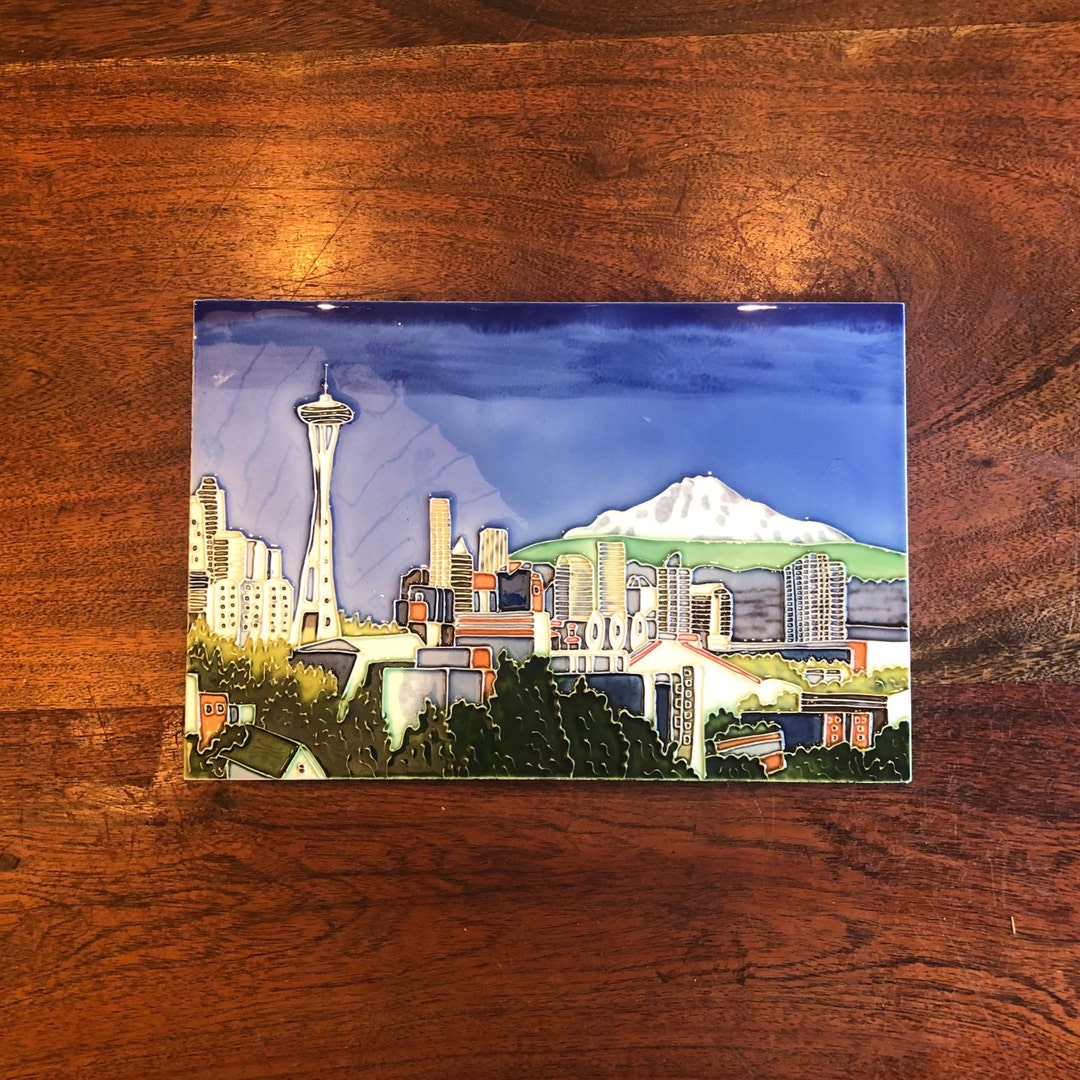 Vintage Seattle Washington Skyline Souvenir Ceramic Wall Tile Seattle ...