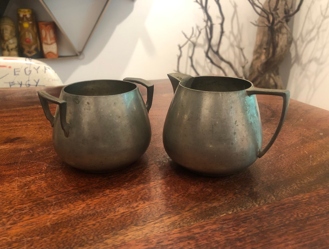 Antique Arts & Crafts Movement Hand Made Pewter Cream and Sugar Bowl by ...