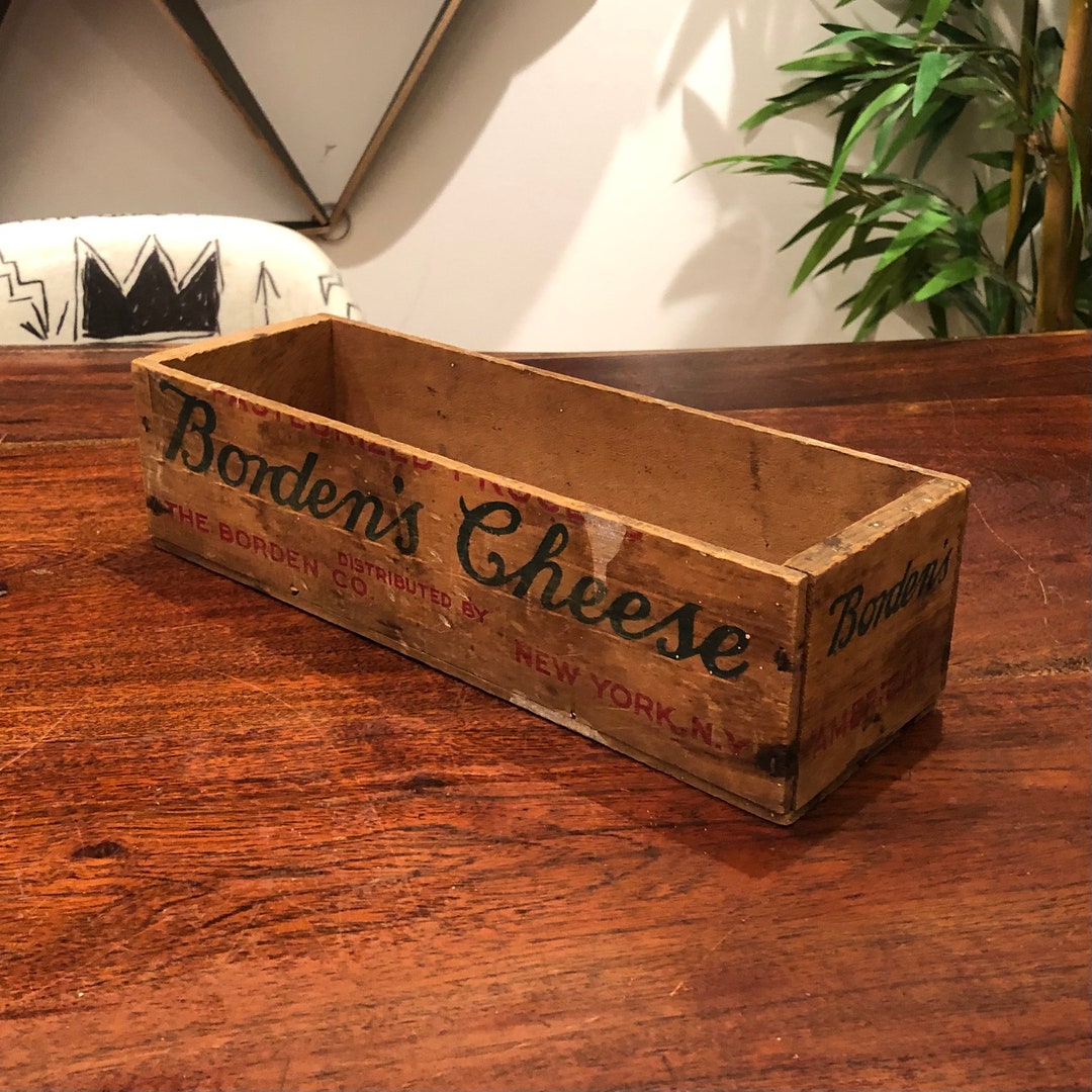 Antique 1930's Wooden Borden's Cheese Box Vintage American Cheese Crate ...