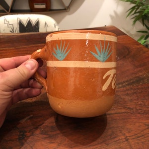 Vintage Mexican Souvenir Glazed Terra Cotta Pottery 28 Oz. Tequila Mug ...