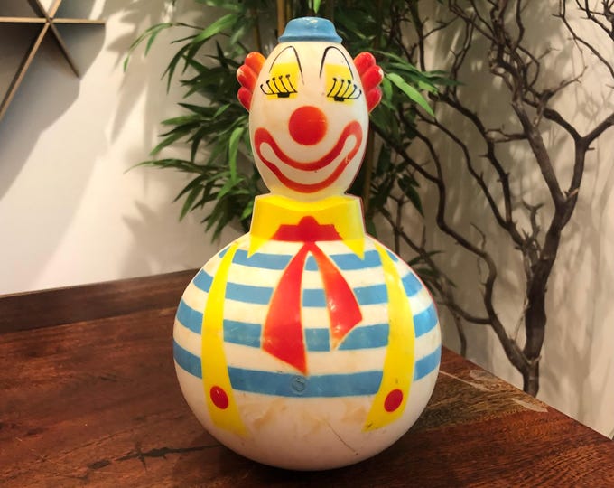 Mid Century 1960's Weighted Plastic 9.25" Circus Clown Roly-poly Toy ...