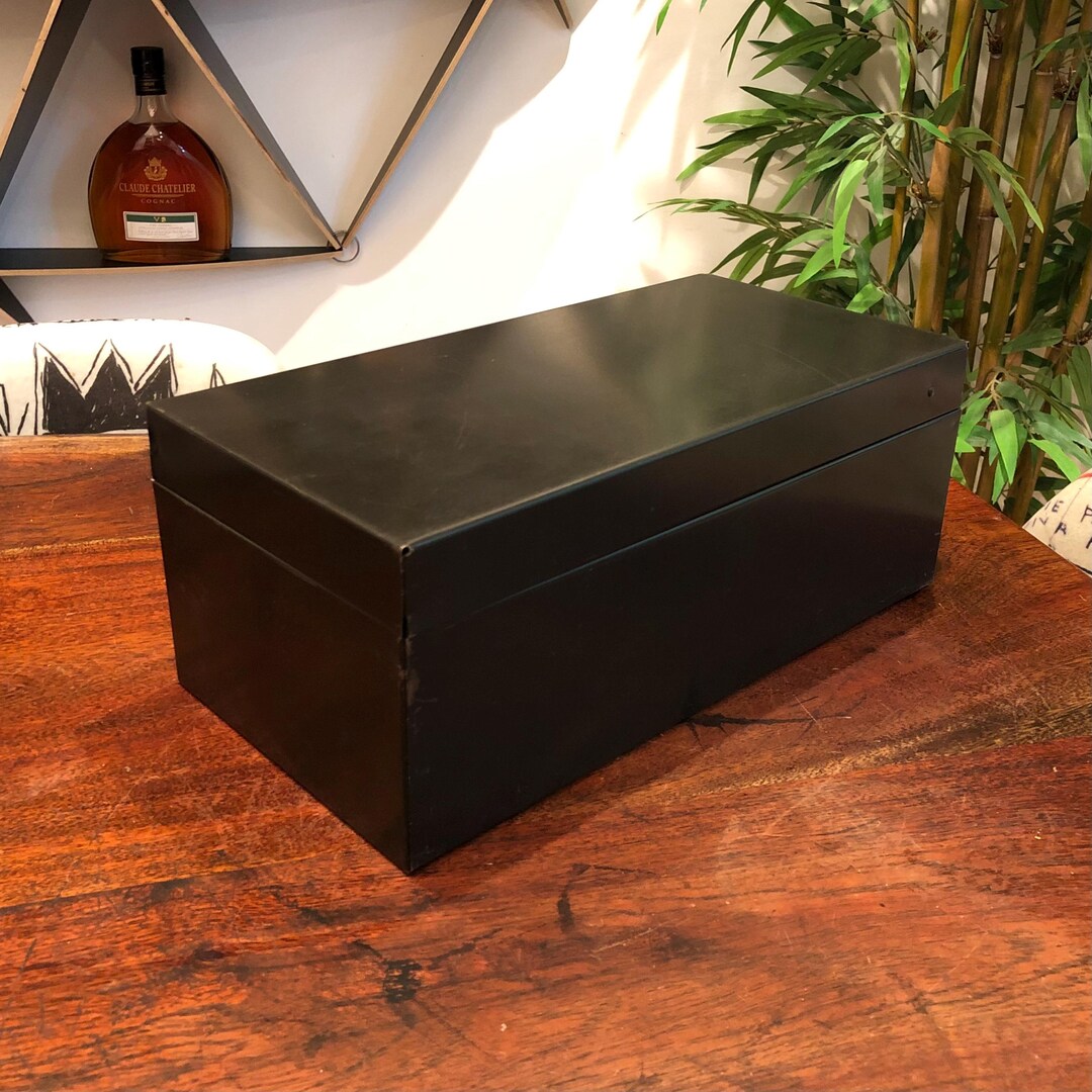 Vintage 1970's Jet Black Steel Index Card Holder With Sliding ...