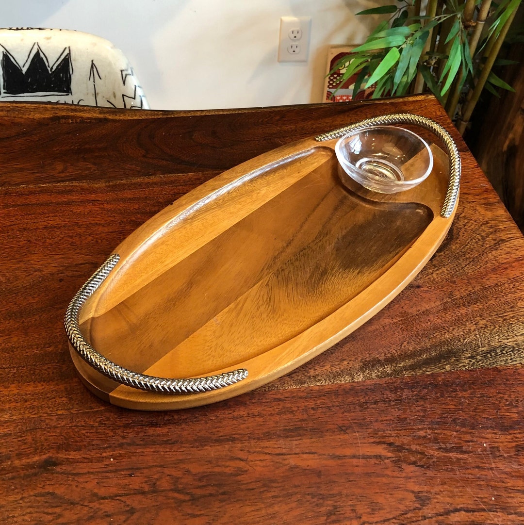 Vintage Nambe Acacia Wood Metal & Glass Serving Tray With Dip - Etsy