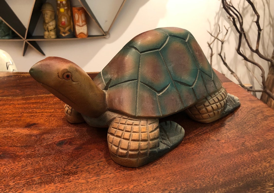 Vintage Polynesian Hand Carved 12.5" Solid Wood Sea Turtle - Beach ...